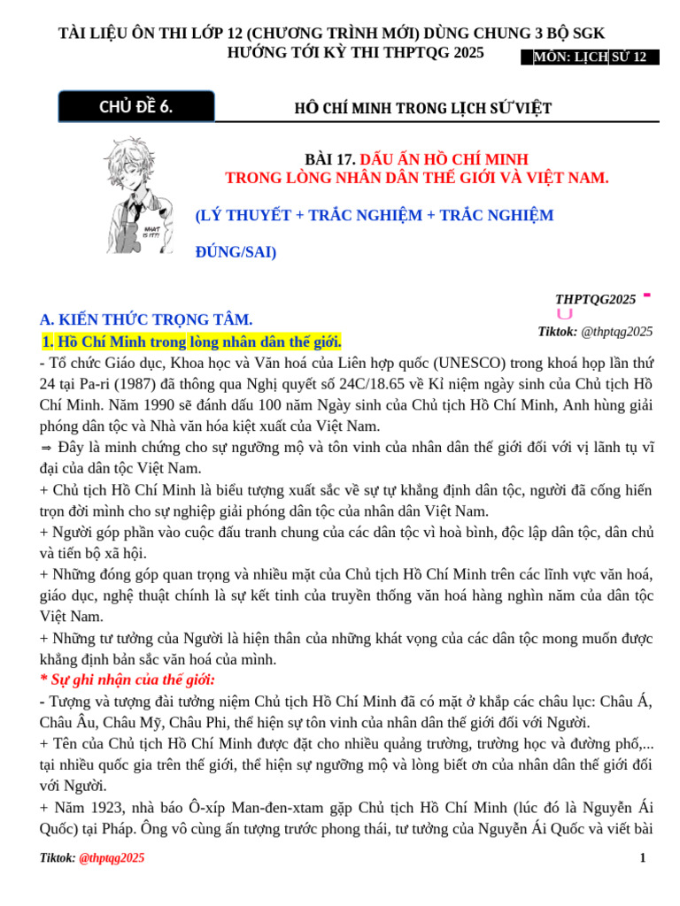 [Ls12] - Bài 17. Dấu Ấn Hồ Chí Minh Trong Lòng Nhân Dân Thế Giới Và ...