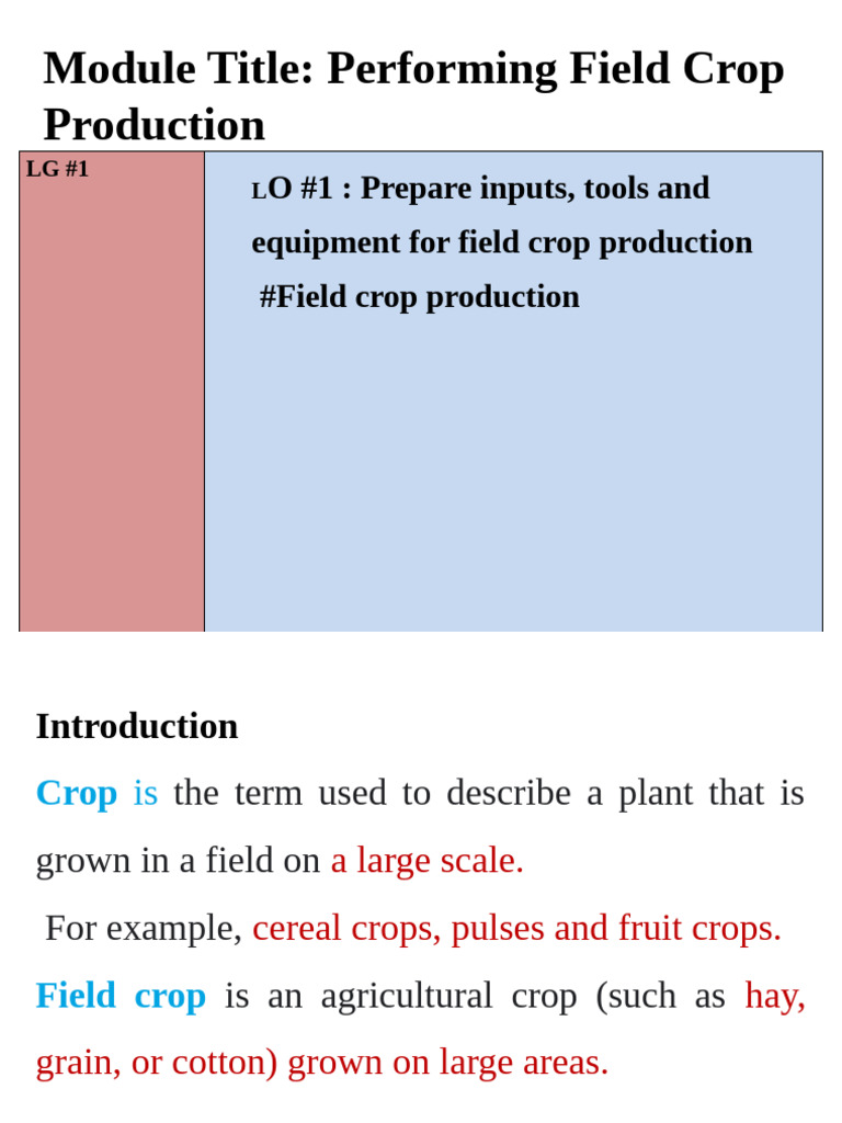 Field Crop Ppt Levelone | PDF | Agriculture | Crops