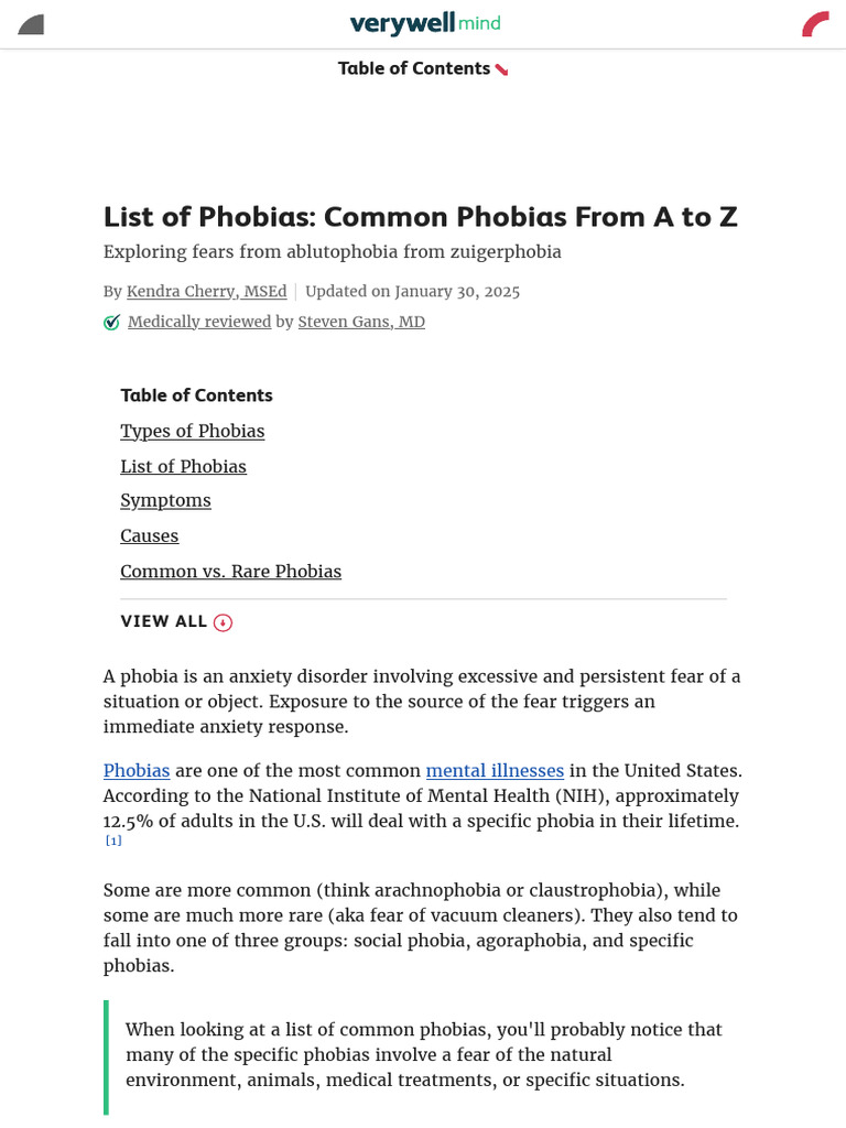 List of Phobias - Common Phobias From A To Z | PDF | Phobia | Anxiety ...