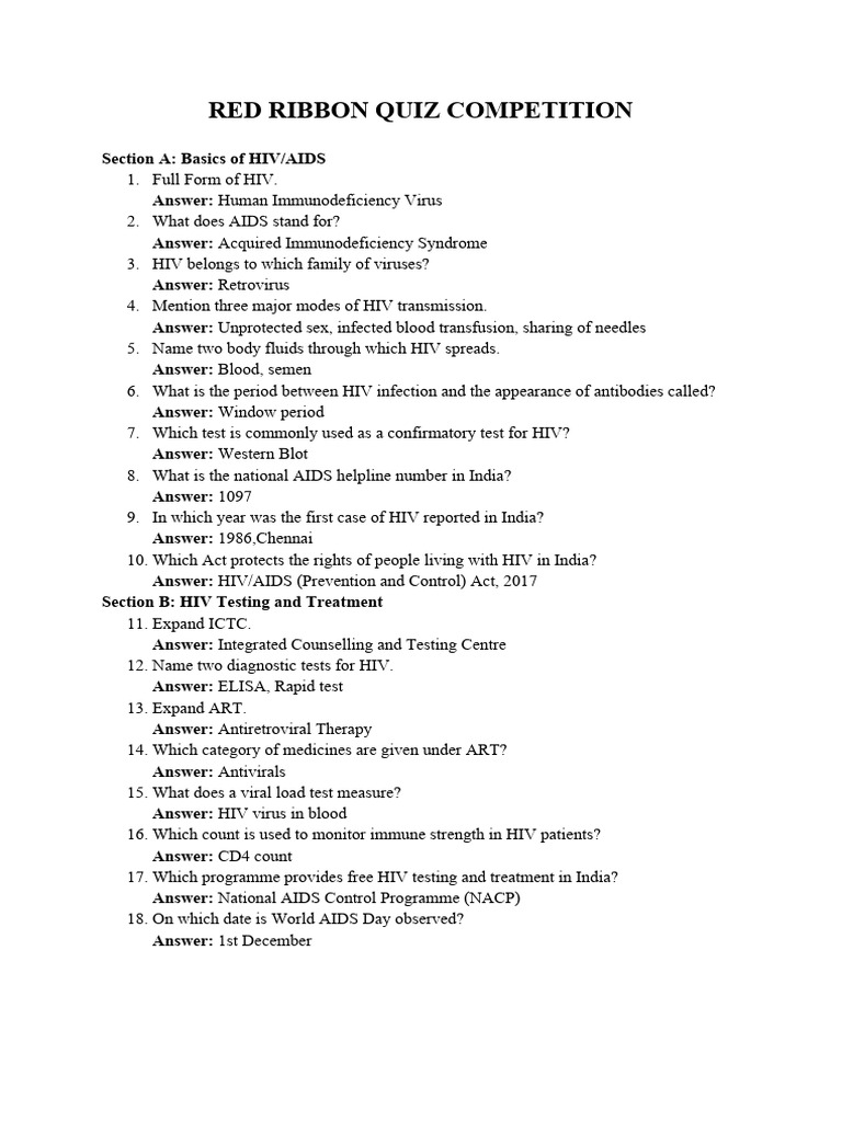 HIV/AIDS Awareness Quiz Competition | PDF | Hiv/Aids | Hiv