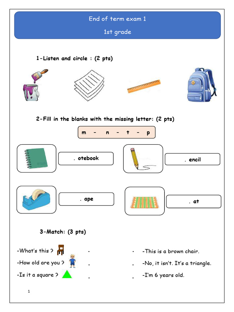 1st GR English Test 2025 2026 | PDF