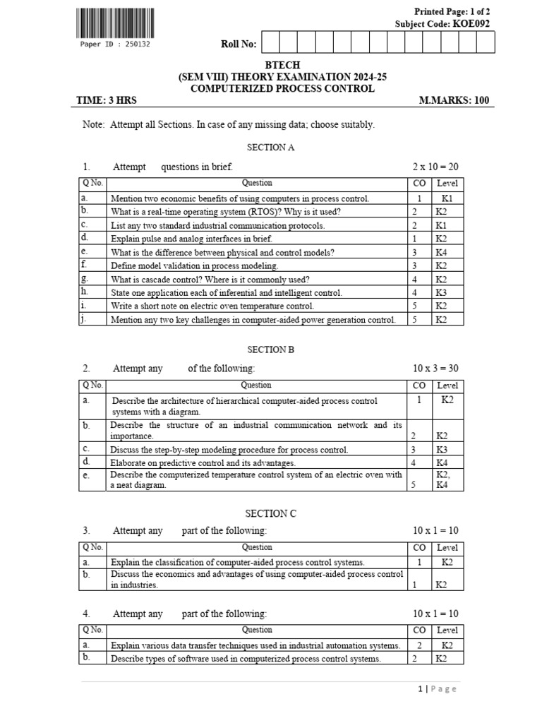 Computerized Process Control Exam 2024-25 | PDF | Computing