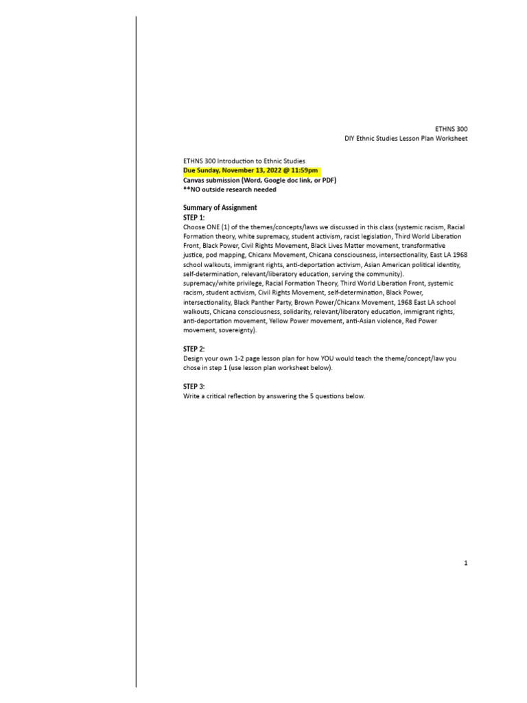 Assignment #2 DIY Lesson Plan-1-1 | PDF | Politics And Race ...