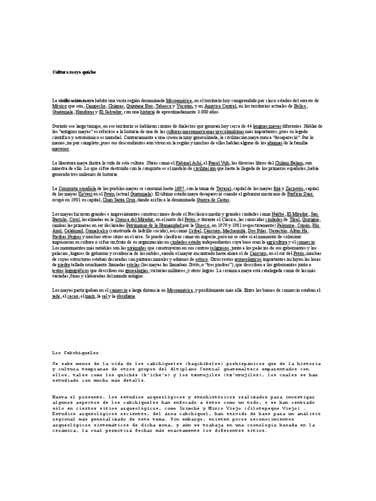 Cultura Maya Quiché: Historia y Legado | PDF | Civilización maya ...