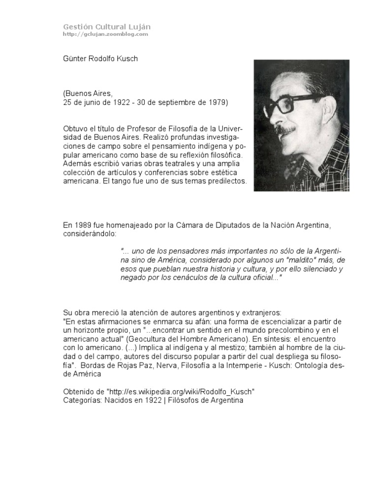 Günter Rodolfo Kusch - Filósofo Argentino | PDF | Existencialismo | Science