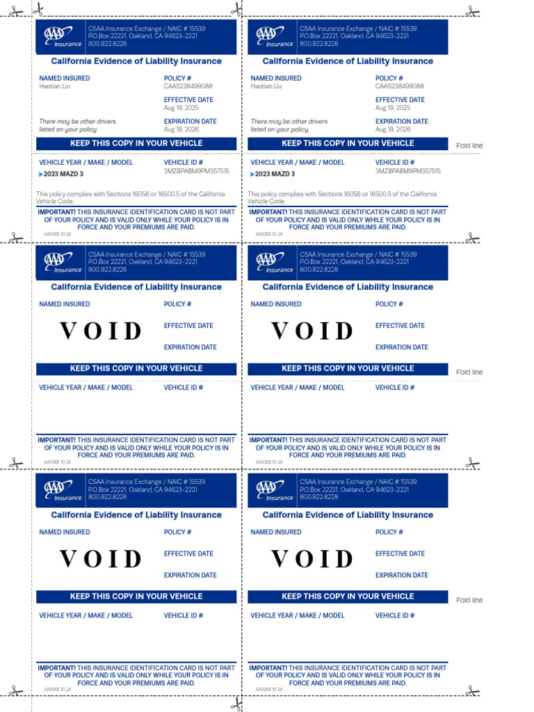 California Liability Insurance Card | PDF | Insurance | Identity Document