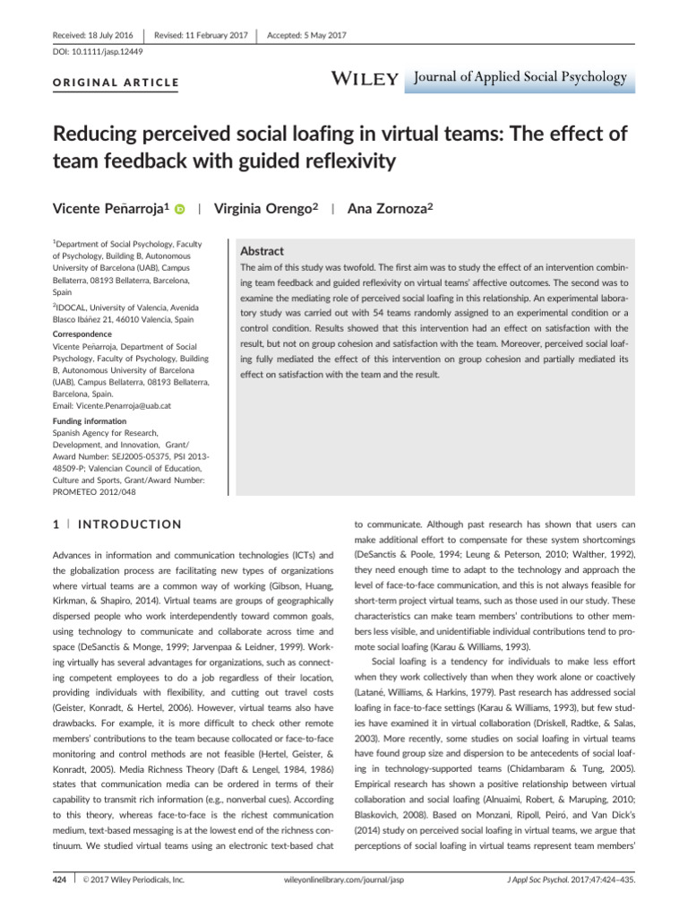 perceived social loafing in virtual team | PDF | Affect (Psychology ...