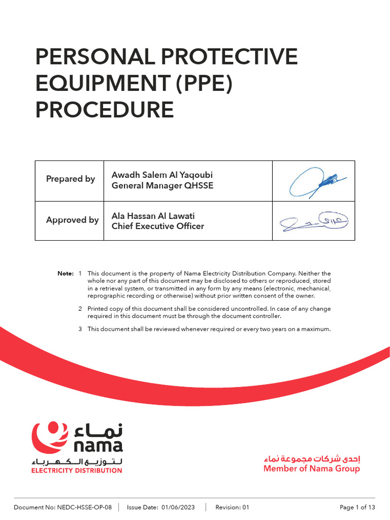 Personal Protective Equipment (PPE) Procedure NEDC-HSSE-OP-08 | PDF ...