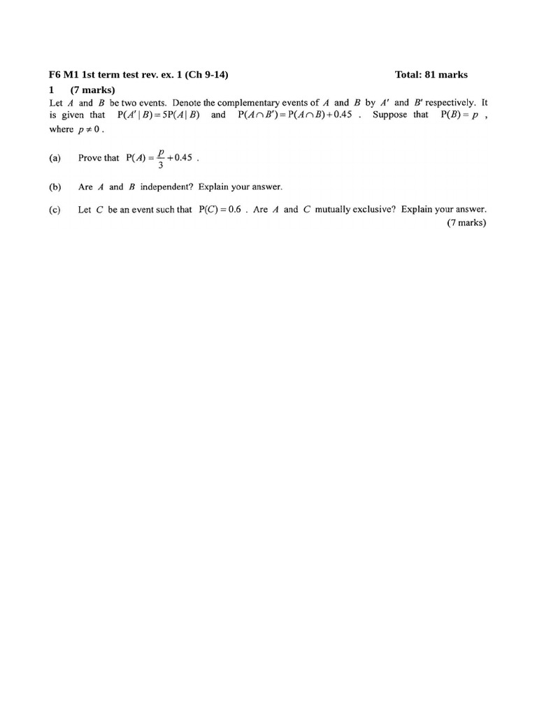 F6 M1 1st Term Test Rev. Ex. 1 (Ch 9-14) | PDF