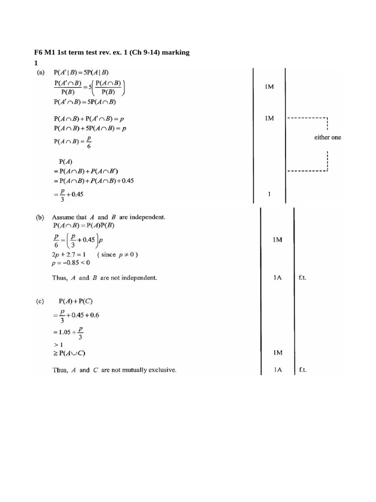 F6 M1 1st Term Test Rev. Ex. 1 (Ch 9-14) Marking | PDF