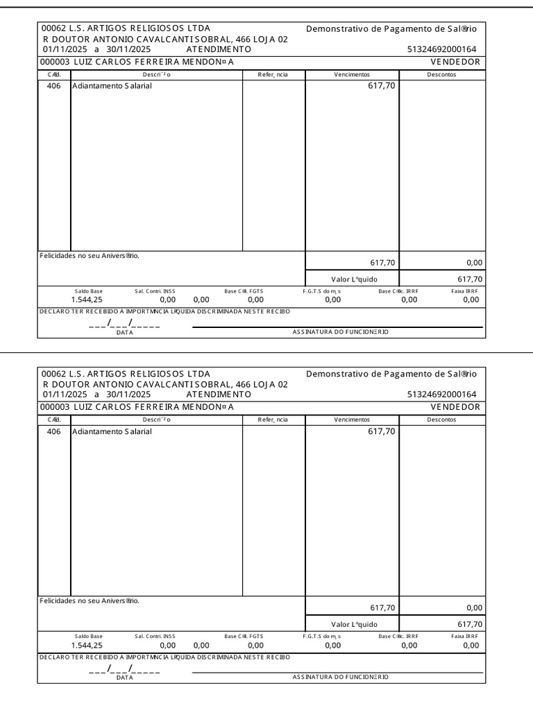 CONTRA CHEQUE ADIANjjejddjjdnndndnTAMENTO | PDF