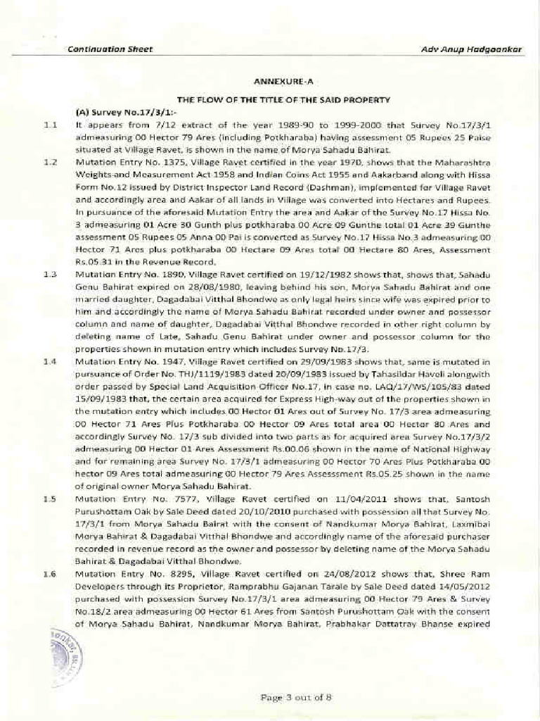 Property Mutation Records for Ravet Village | PDF