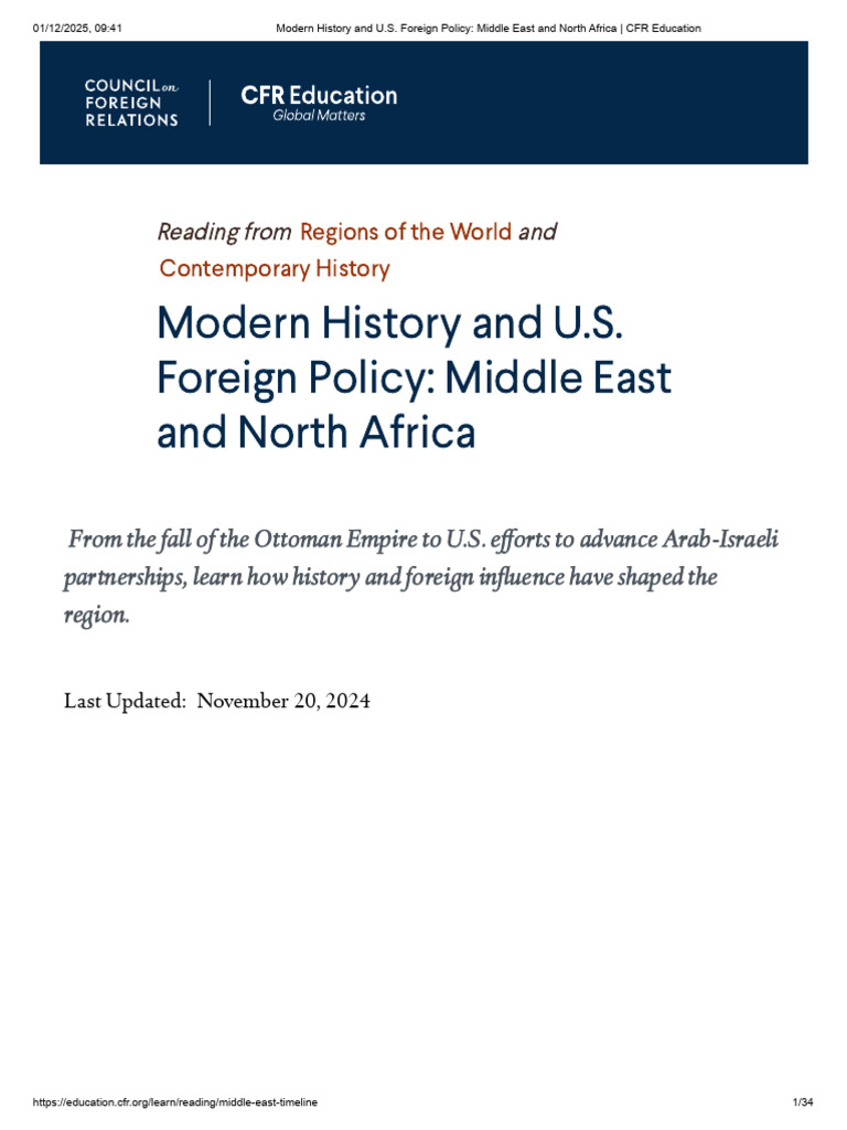 Modern History and U.S. Foreign Policy - Middle East and North Africa ...