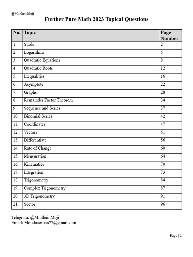 2023 Pure Math Topical Questions Guide | PDF | Quadratic Equation ...