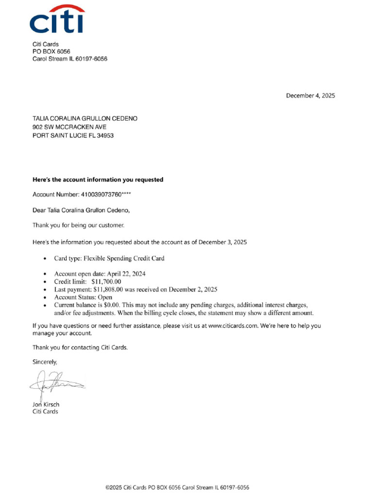Citi Cards Payment Letter Cedeno 2-Min | PDF