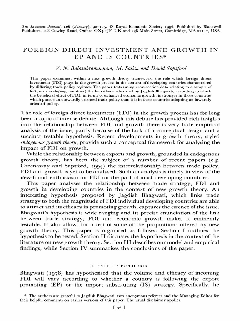 21 FDI & Growth in EP & Is Countries | PDF