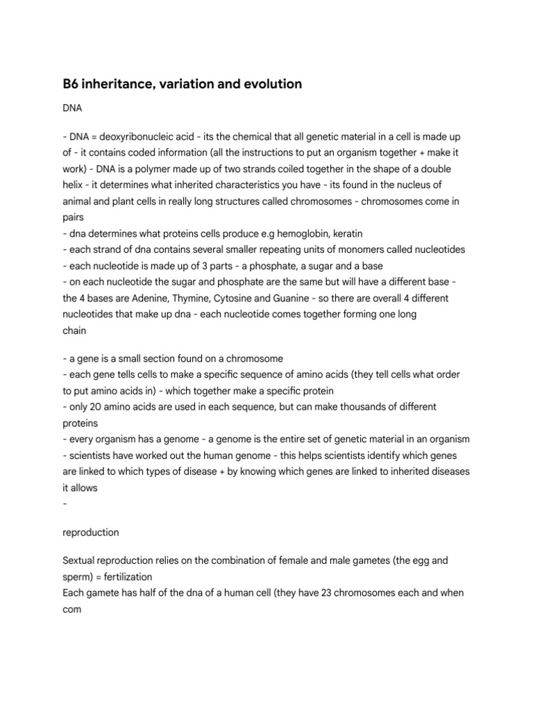 DNA, Inheritance, and Evolution Explained | PDF | Dominance (Genetics ...