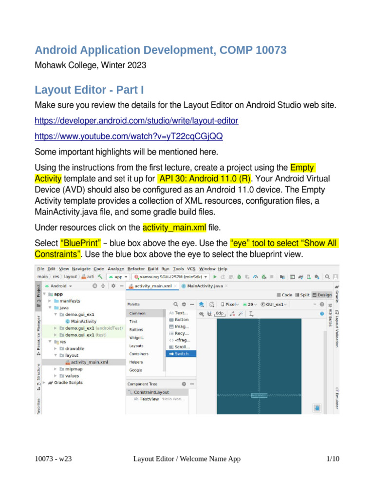 Android Week2 Lect2 LayoutEditor w23 | PDF | Button (Computing) | Page ...