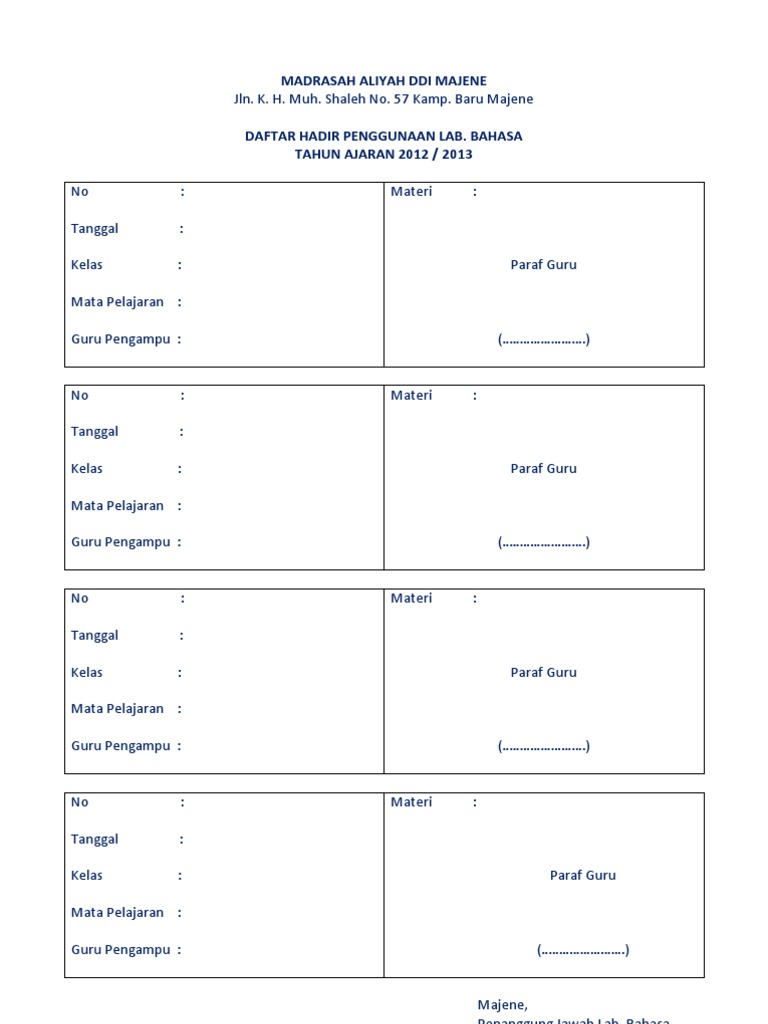 Absensi Pengunjung Lab | PDF