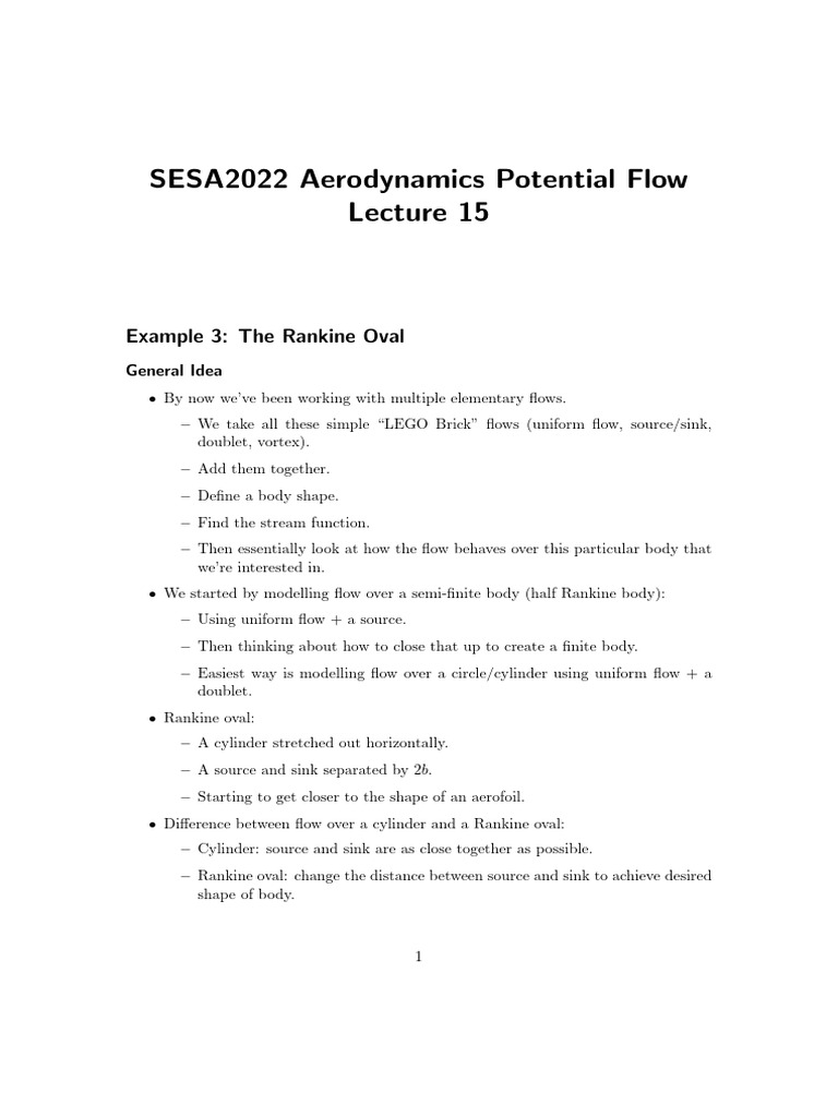 SESA2022 Aerodynamics Potential Flow Lecture 15 | PDF | Lift (Force ...