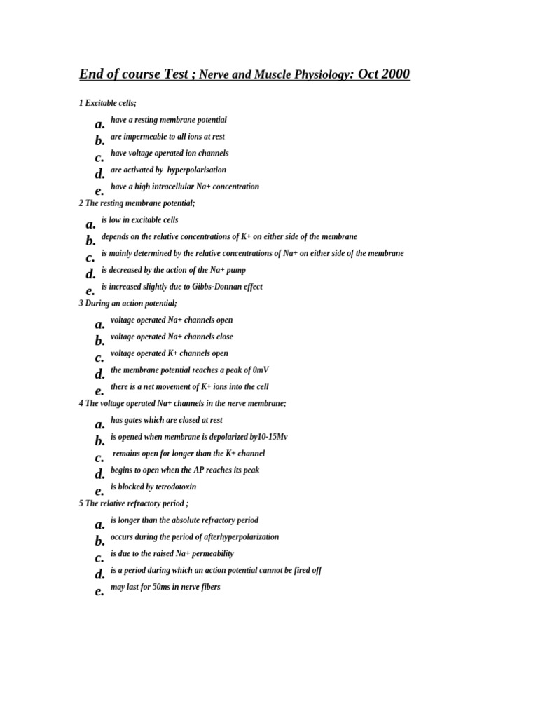 n & m end of course test | PDF | Chemical Synapse | Action Potential