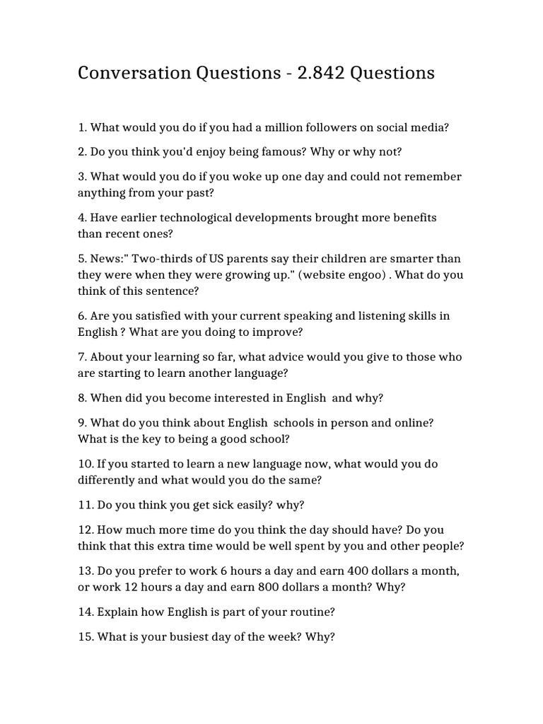 2842 Engaging Conversation Questions | PDF | Thought | Mind