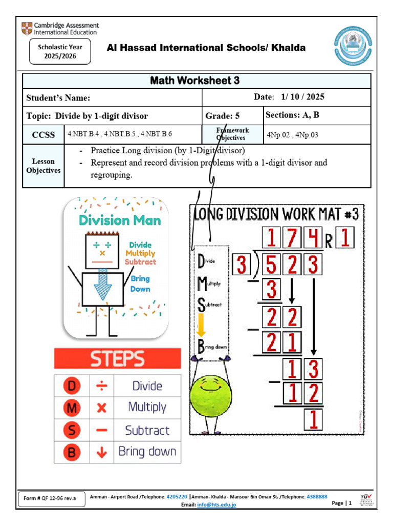 Grade 5 Long Division Worksheet | PDF | Discrete Mathematics | Mathematics
