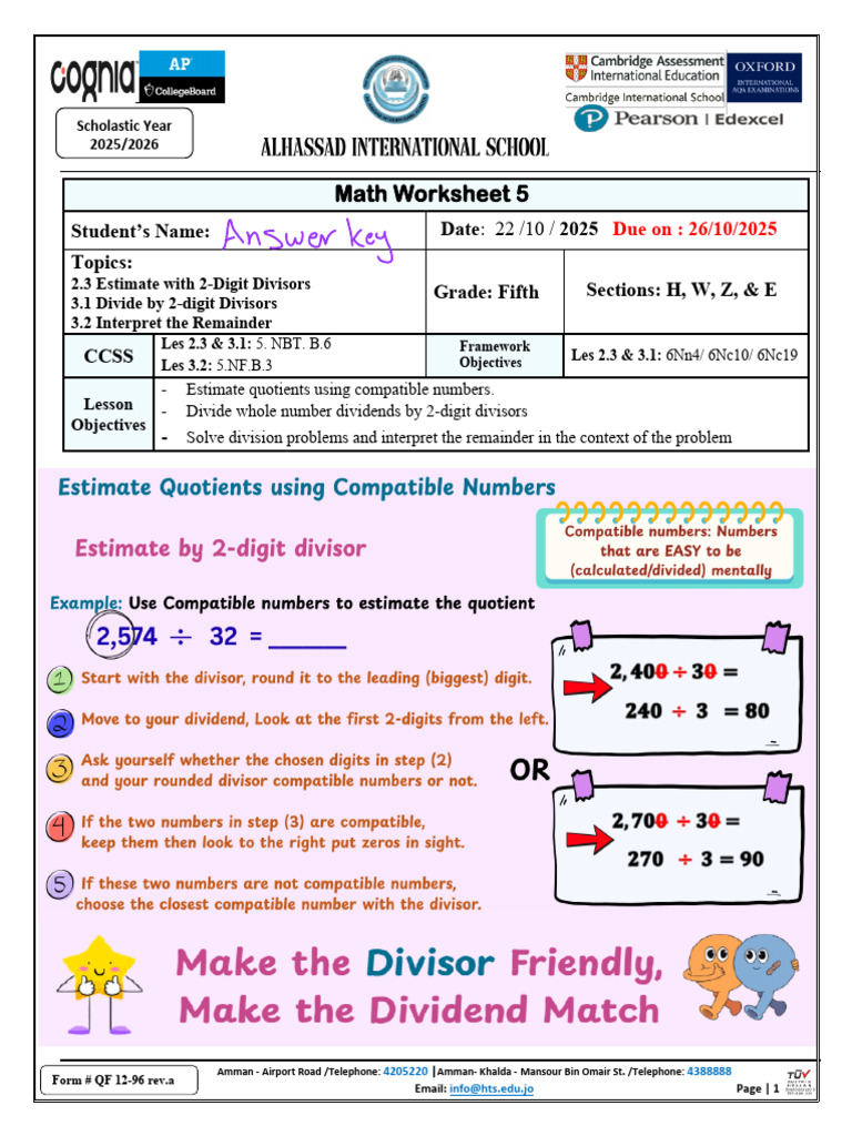 Grade 5 Answer key Worksheet #5 2 | PDF