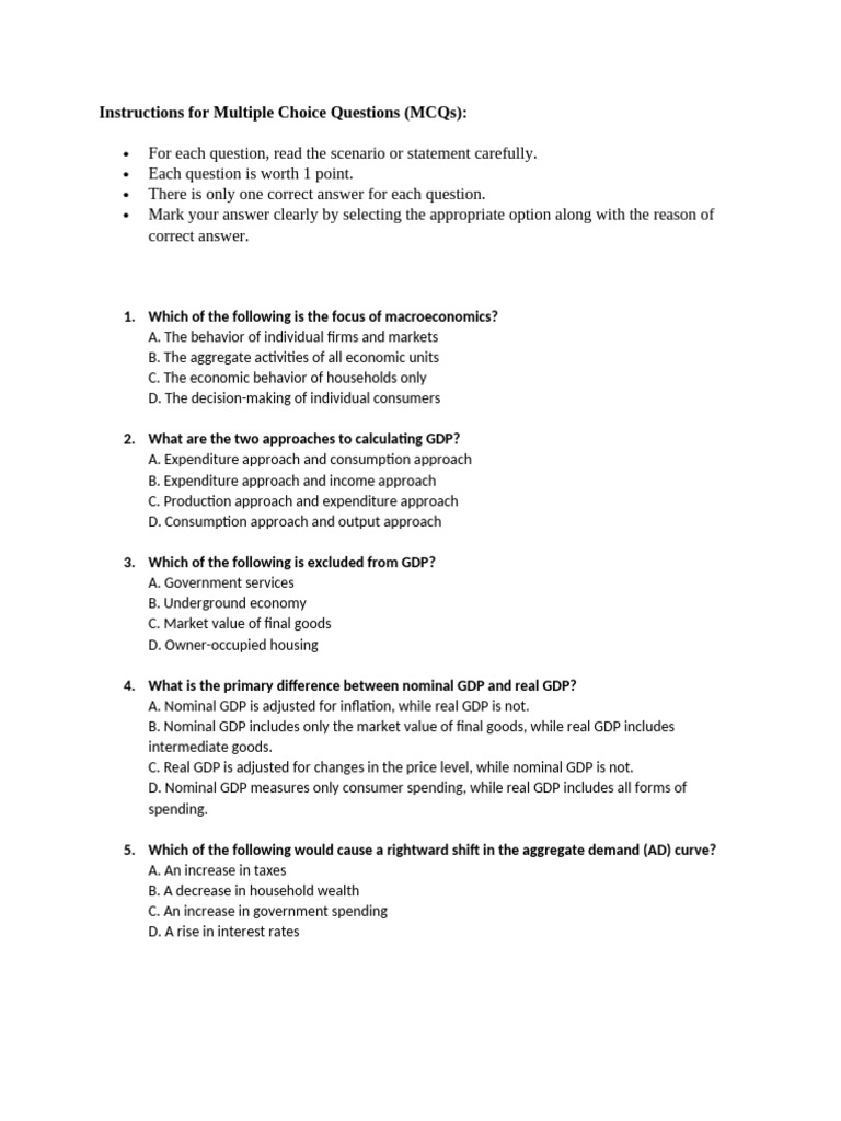 MCQ Guide on Macroeconomics Concepts | PDF | Aggregate Demand | Gross ...