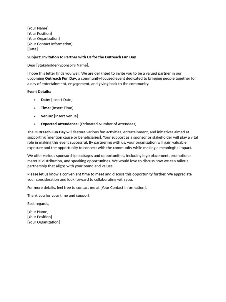 Partner Invitation for Outreach Fun Day | PDF