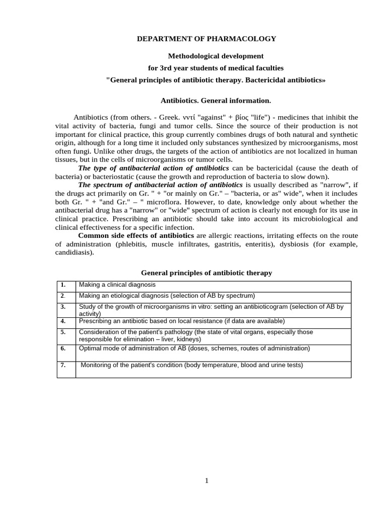 Principles of Antibiotic Therapy Guide | PDF | Penicillin | Beta Lactamase