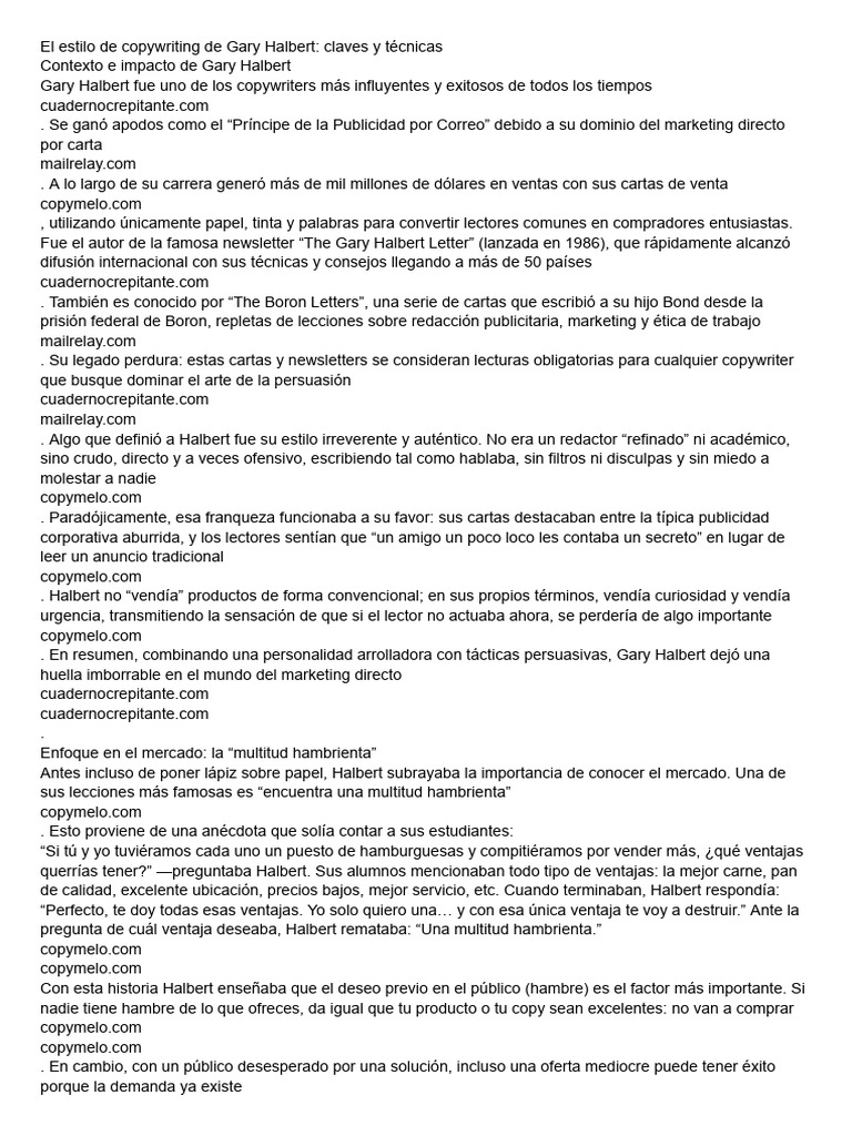 Estilo de Copy de Gary Halbert | PDF | Redaccion | Publicidad
