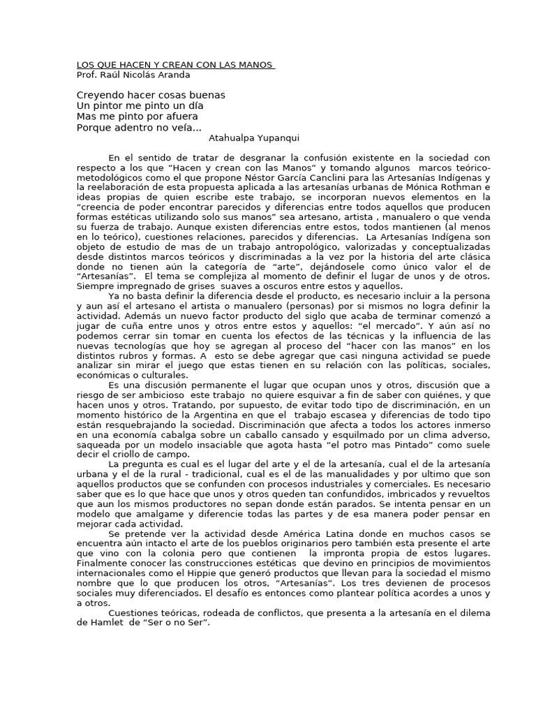 Los Que Hacen y Crean Con Las Manos | PDF | Capital (economía ...