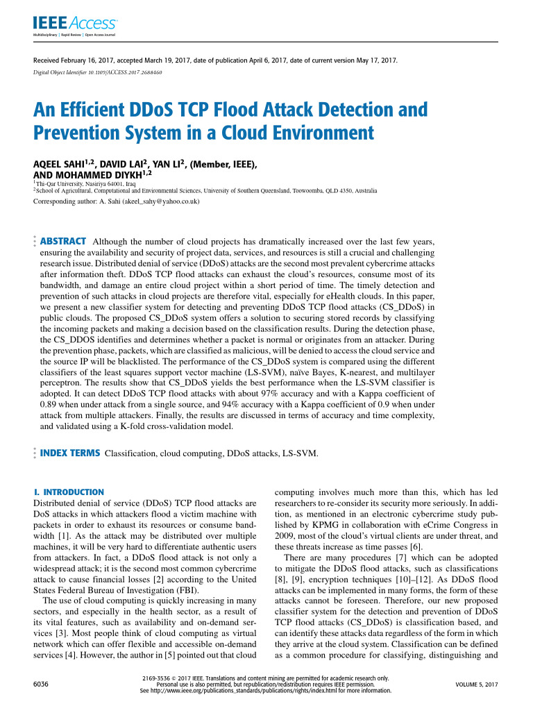 An Efficient DDoS TCP Flood Attack Detection and Prevention System in A ...