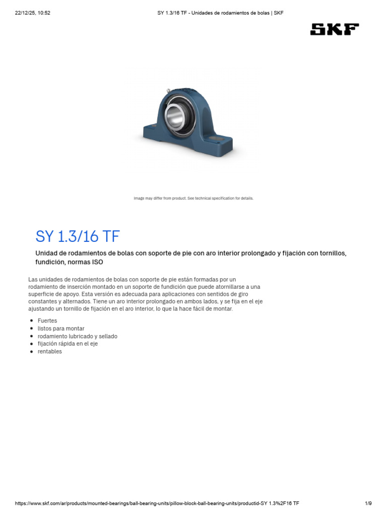2.6 SY 1.3 - 16 TF - Unidades de Rodamientos de Bolas - SKF | PDF ...