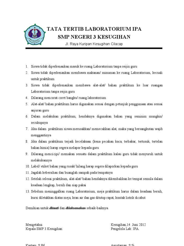 Tata Tertib Lab Ipa Siswa | PDF