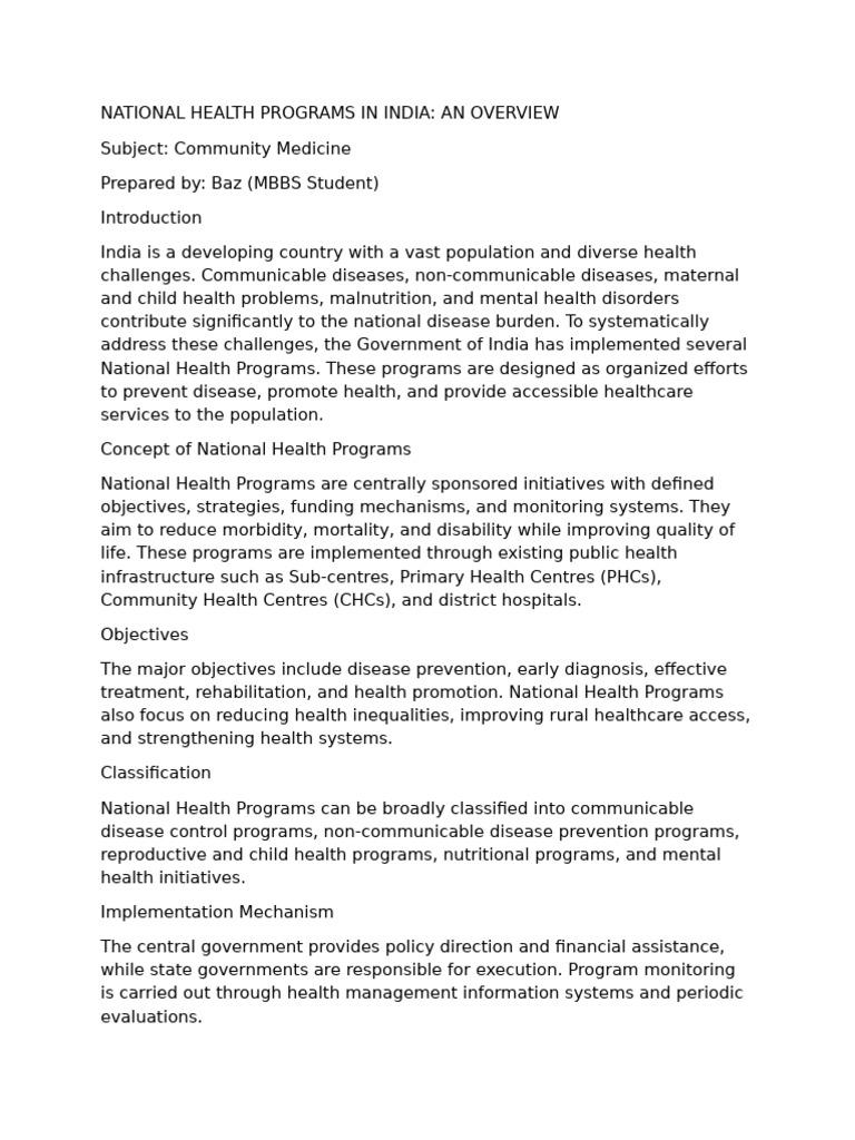 National Health Programs in India An Overview | PDF