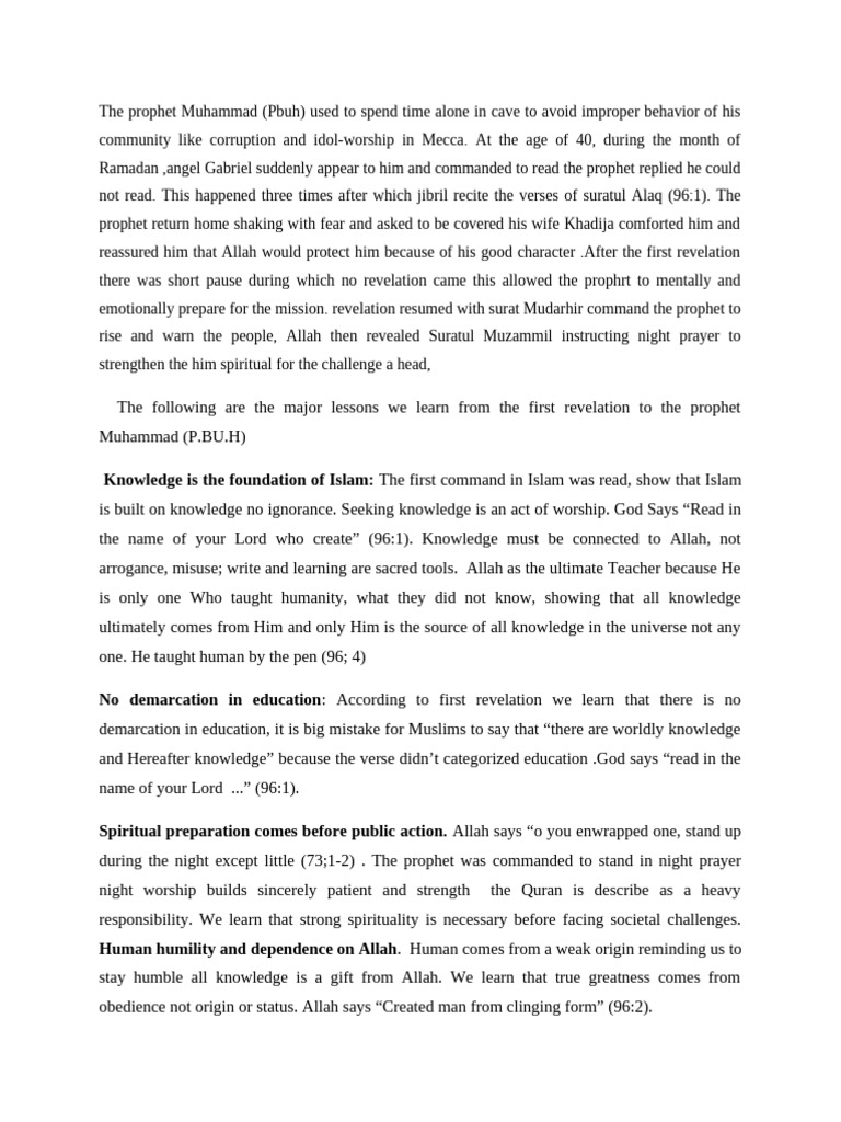 Lessons from Muhammad's First Revelation | PDF | Muhammad | Revelation