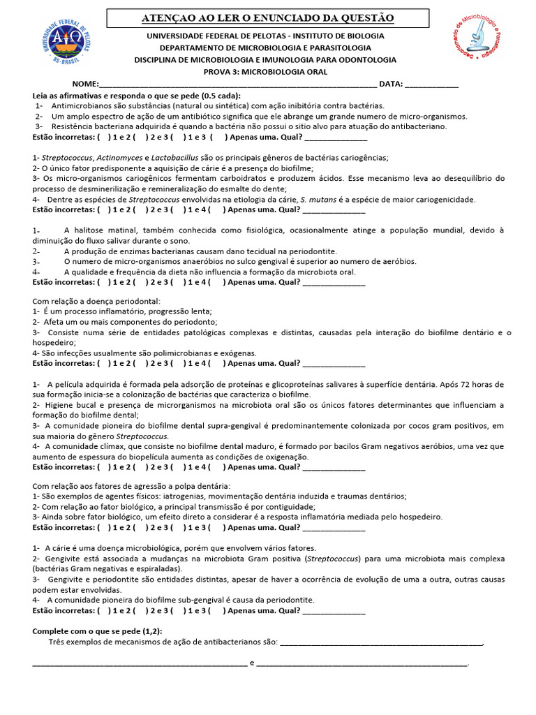 Prova 3 Micro | PDF | Biofilme | Bactérias