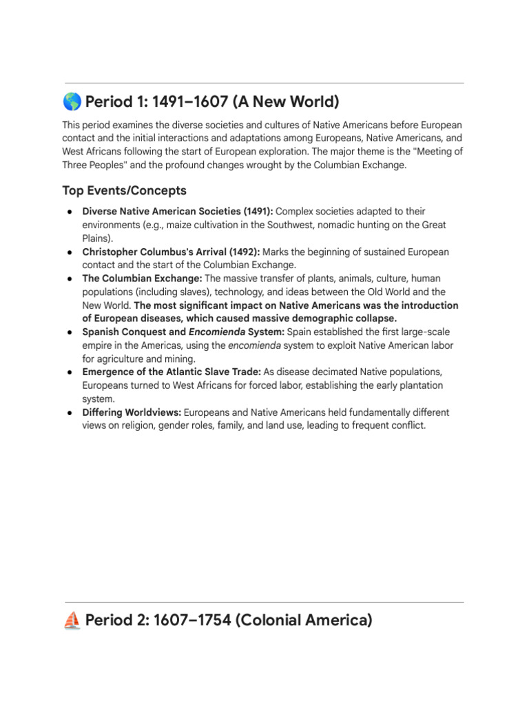 Give A Summary of AP US History's First 5 Periods... | PDF | European ...