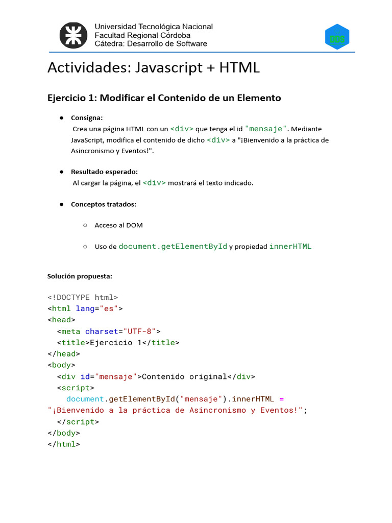 Actividades_ javascrip html fetch | PDF | Modelo de objeto de documento | HTML