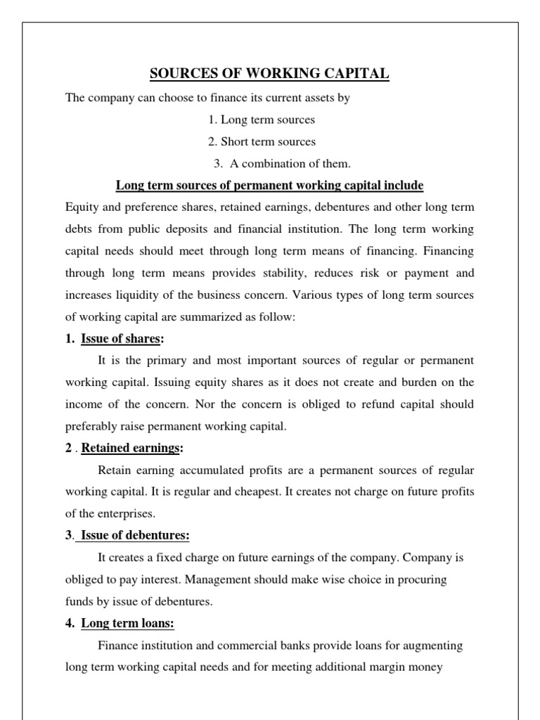 Sources of Working Capital | PDF | Loans | Credit (Finance)