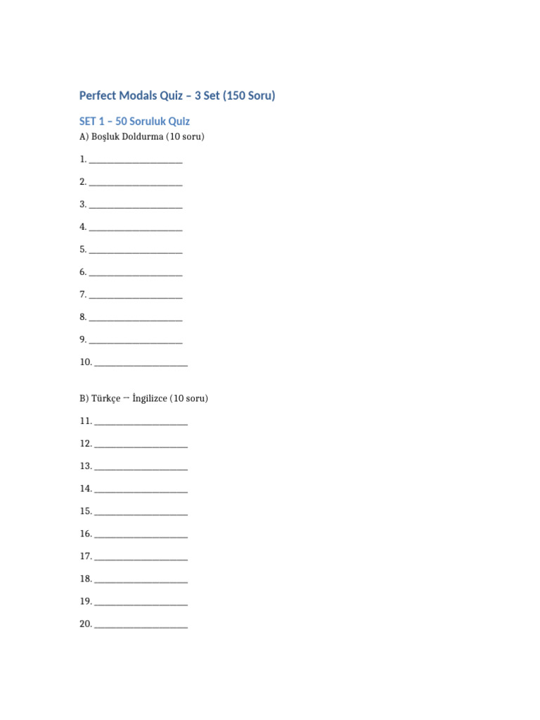 Perfect Modals 3 Set Quiz | PDF