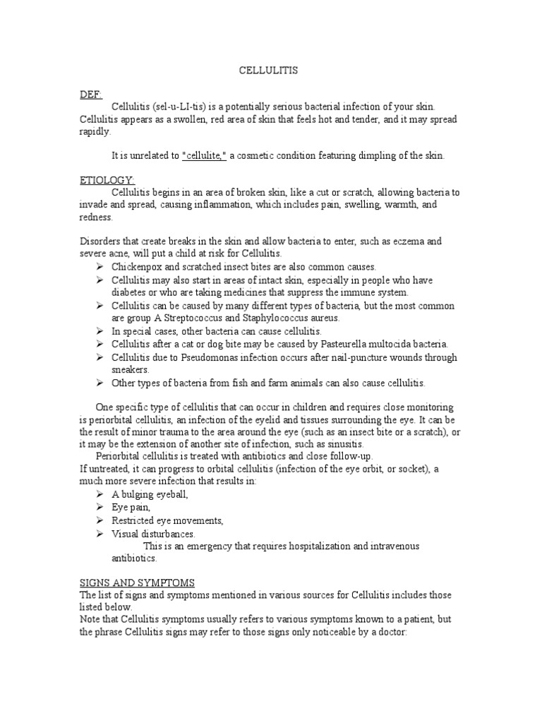 Cellulitis | PDF | Infection | Wound
