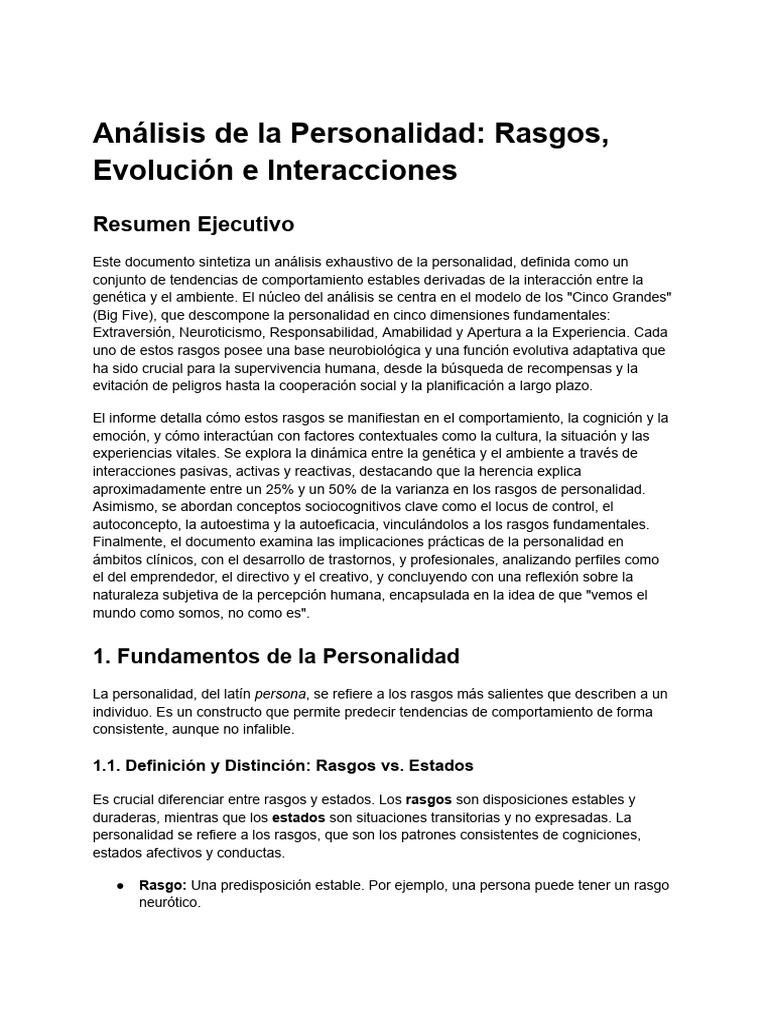 Análisis de La Personalidad- Rasgos, Evolución e Interacciones | PDF ...