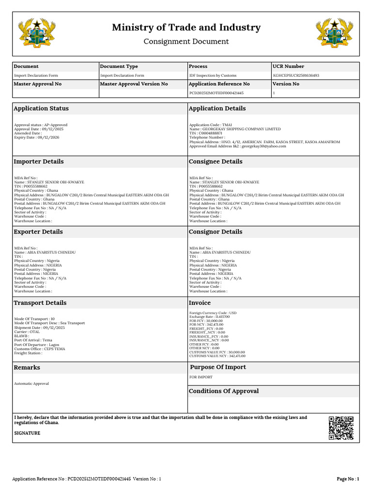 Ghana Import Consignment Document | PDF | Customs