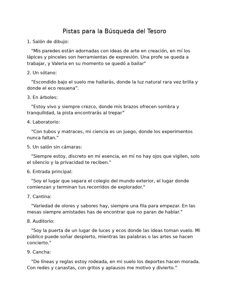 Pistas para La Búsqueda Del Tesoro | PDF