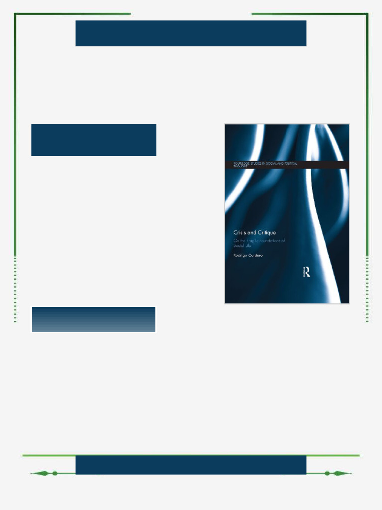 Crisis And Critique On The Fragile Foundations Of Social Life 1st ...