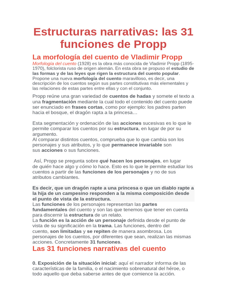 31 Funciones Narrativas de Propp | PDF | Cuentos | Odiseo