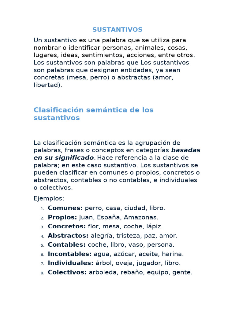 Clasificación de Sustantivos, Adjetivos y Verbos | PDF | Verbo | Sustantivo